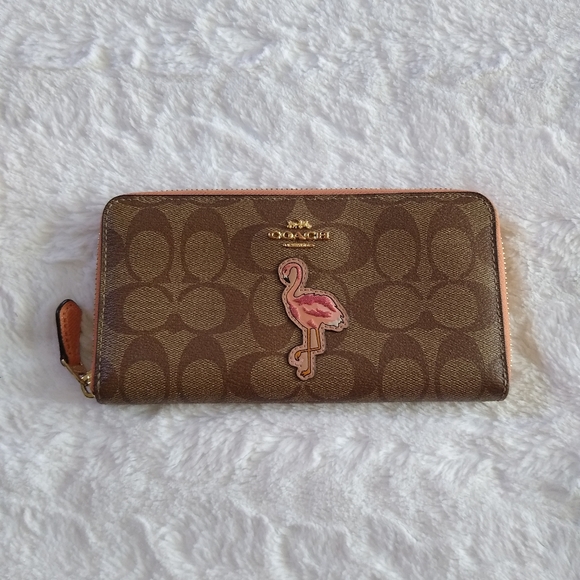 Coach | Bags | Coach Signature Flamingo Accordion Zip Wallet | Poshmark